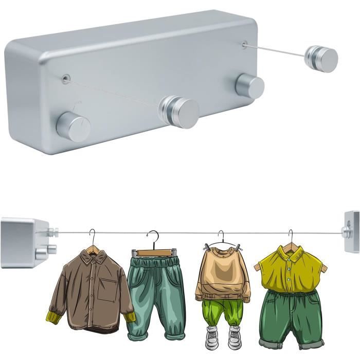 MUYIRTED Corde à Linge Extensible - 4,2 m - Sèche-Linge Mural à Deux ...