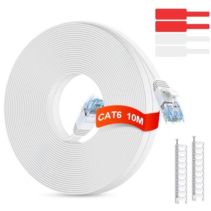 GLCON Câble Ethernet 10m Cat 6 Plat Câble de Réseau Haute Vitesse ...