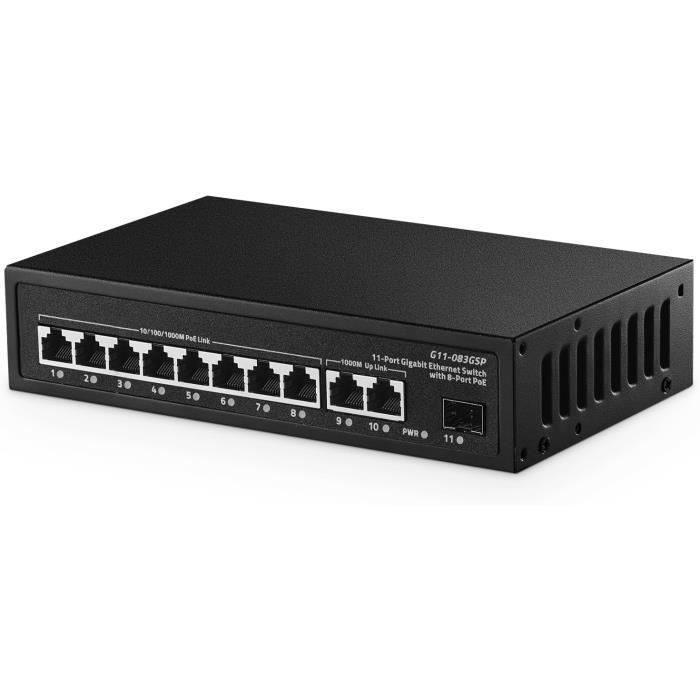 Binardat 11 Port Gigabit POE Switch, 8 Ports POE+ 1000Mbps, 2 Gigabit ...