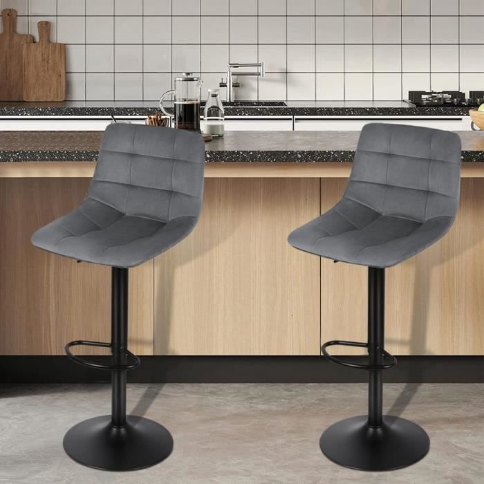 Lot de 2 Tabourets de Bar Velours XUANYU - Hautes Ajustables - Repose ...