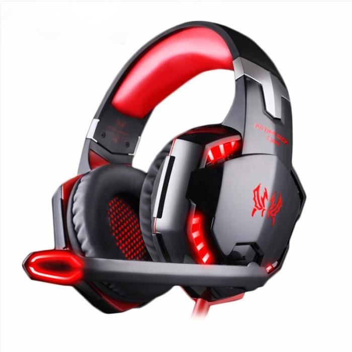 Casque de jeu filaire rouge avec microphone, son surround, basses ...