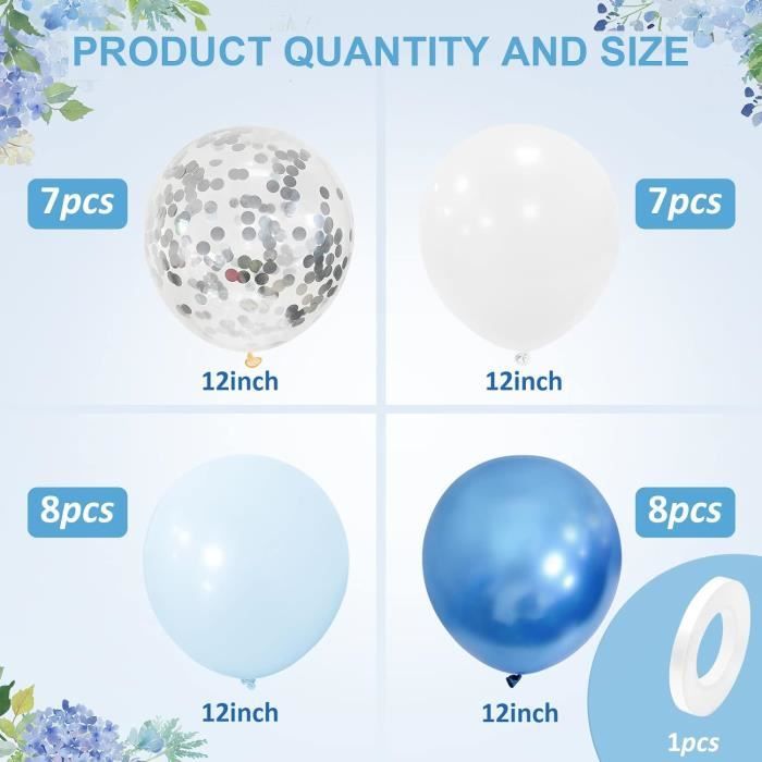 30 Pièces Ballons Bleu, 12 Pouces Métallisé Chrome Bleu Confettis ...