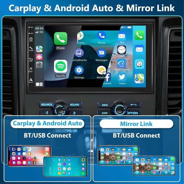 Android 13 Autoradio 8-Core 4G+64G Avec Carplay, Android Auto, Lien ...
