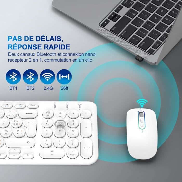 Ensemble Clavier Et Souris Sans Fil Bluetooth Bt1+Bt2+ 2,4 Ghz, Combo ...