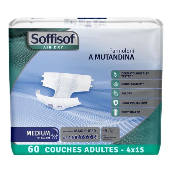 Soffisof Air Dry Maxi Super M - 60x Couches Adultes - Slip Incontinence ...