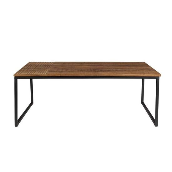 Table basse - DUTCHBONE - Randi bois massif - Plateau côtelé - Cadre en fer noir - 110x60x40 cm ...
