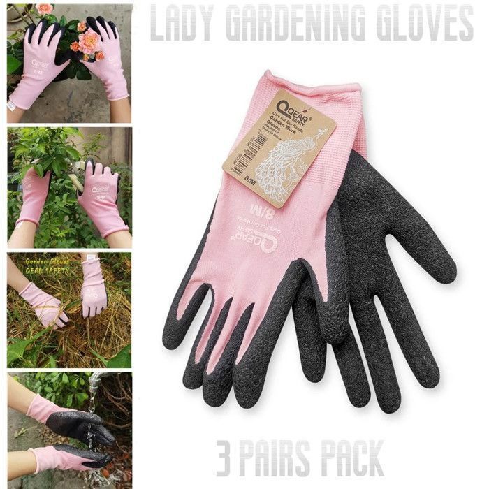 Gants de travail de jardinage roses pour femmes,latex,caoutchouc,enduit ...