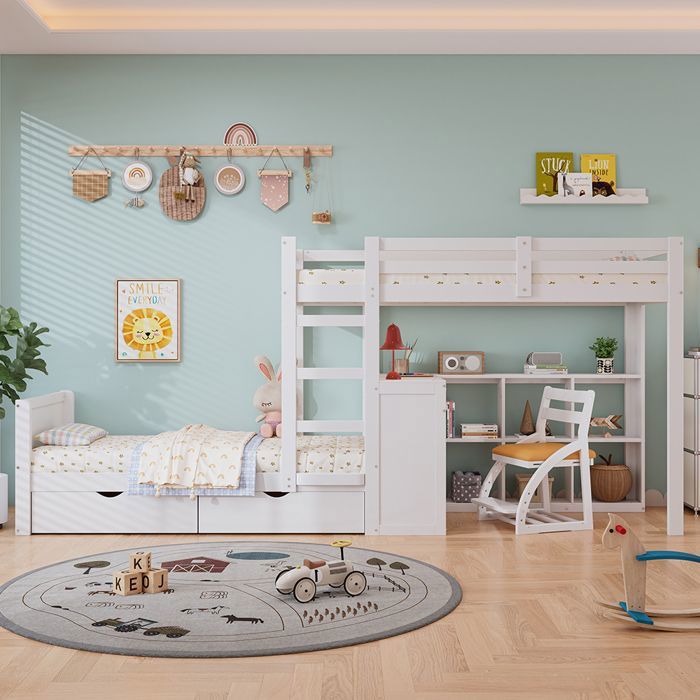 Lit superposé 90x200 cm Lit d'enfant avec échelle à trois niveaux ...