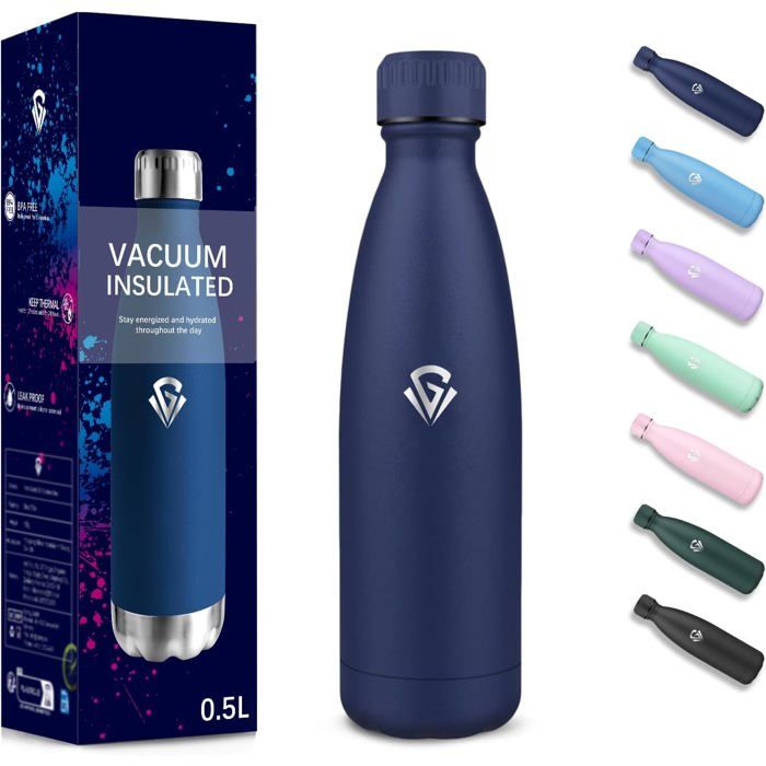 Gourde, 500 ml Sans BPA, Gourde Isotherme, Isolation Sous Vide à Double ...