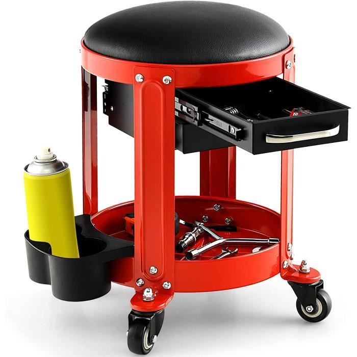 GYMAX Tabouret d'Atelier à roulettes Rond, Chaise Roulante pour ...