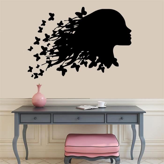 Grand Cheveux Femme Papier Peint Vinyle Sticker Mural Amovible Fond