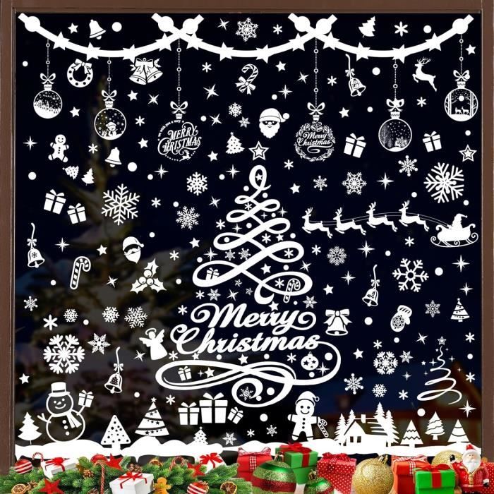 Stickers Autocollant Noel Fenetre - 351 Pcs Blanc Stickers Noel Vitre ...