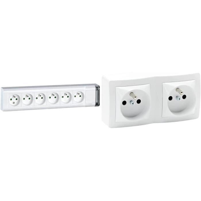 Bloc Multiprise Fixable 6 Prises de Courant 2P+T à Câbler sans Cordon ...