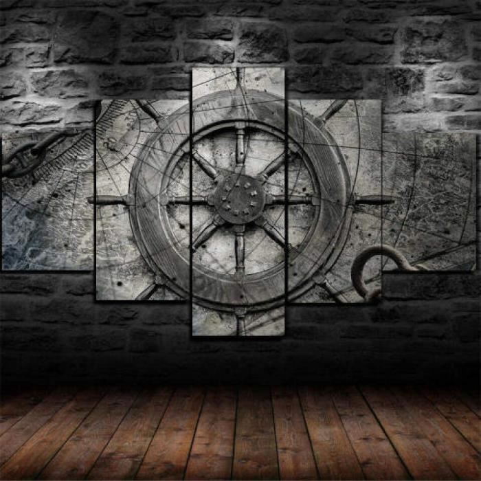 5 Panneau Mural Art Peinture Roue de Bateau de Collage Nautique Vintage ...