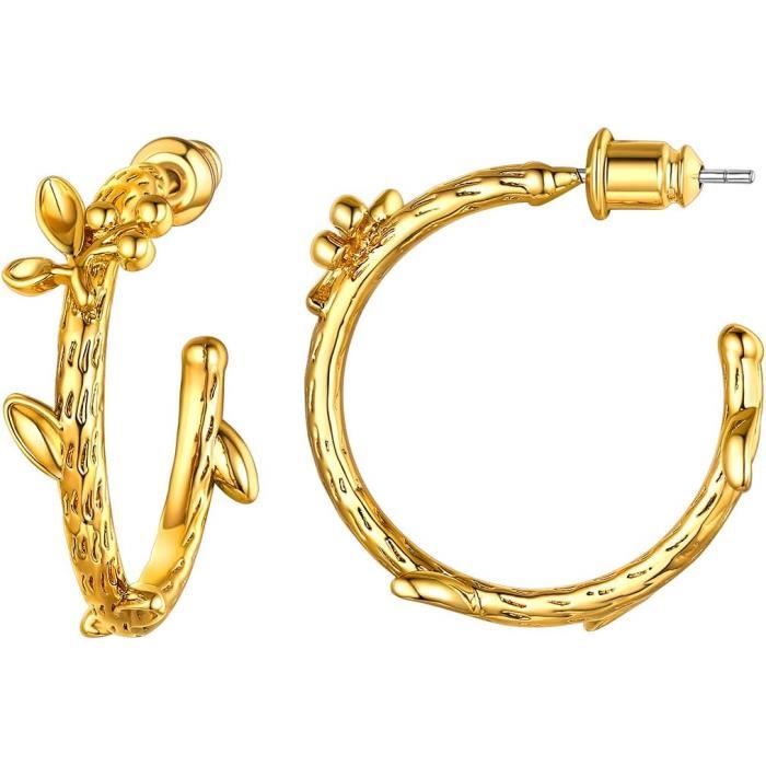 Boucles D'Oreilles Demi Créole Femme Plaqué Or Aiguille En Argent 925 ...