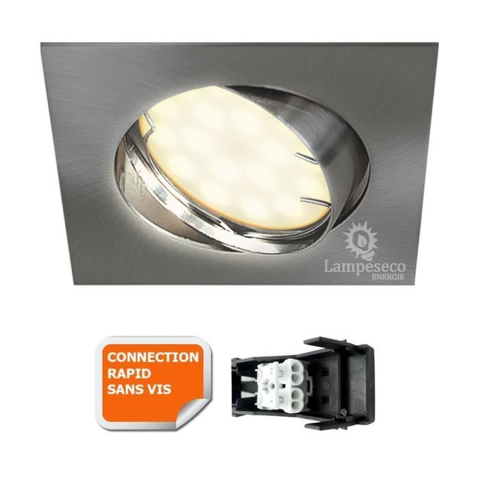 Spot Encastrable Orientable Led Carré Alu Brossé Gu10 230v Eq 50w