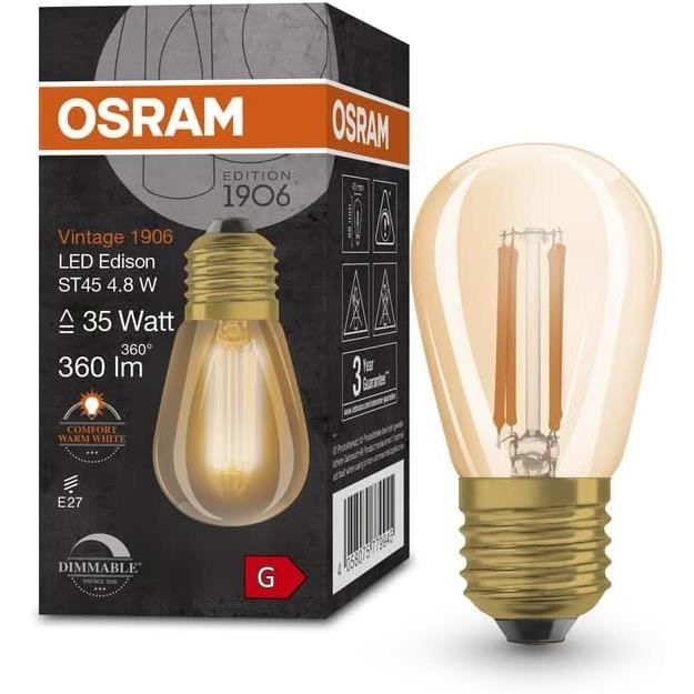 Osram Vintage 1906 Gold Tinted Led Lamp,4.8W,360Lm,Mini Edison Shape With 45Mm Diameter & E27 ...