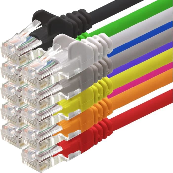 1M Cat 6 Câble Réseau Ethernet Cat6 Lan Rj45 8P8C 1Gbps 10 Couleurs 10 ...