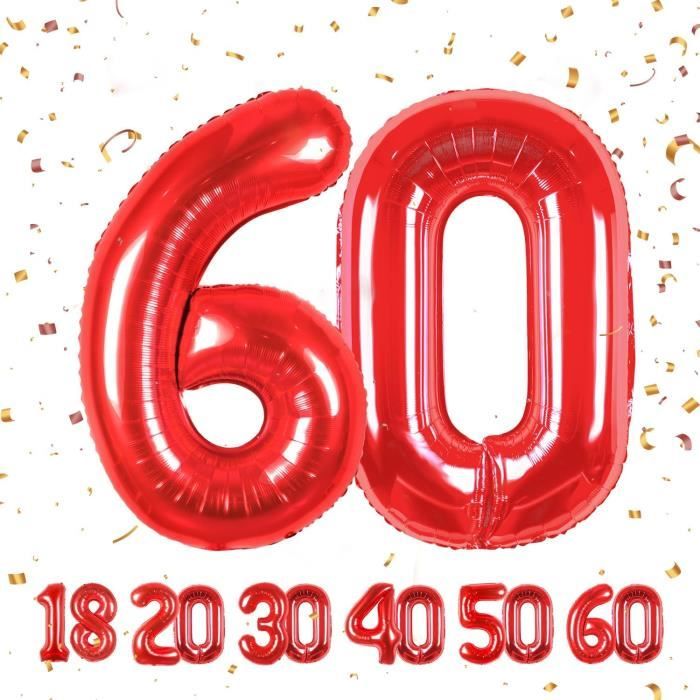 Ballons Anniversaire 60 Rouge - 100Cm - Ballon Chiffre 60 Numéro 60 ...