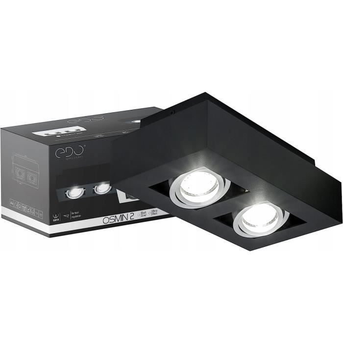 EDO Spot plafond double en saillie OSMIN 2 noir IP20 carré, spot ...