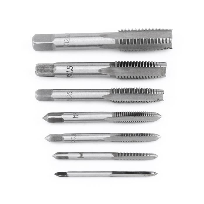 Lot de 7 tarauds à filetage métrique M3 M4 M5 M6 M8 M10 M12 HSS à ...