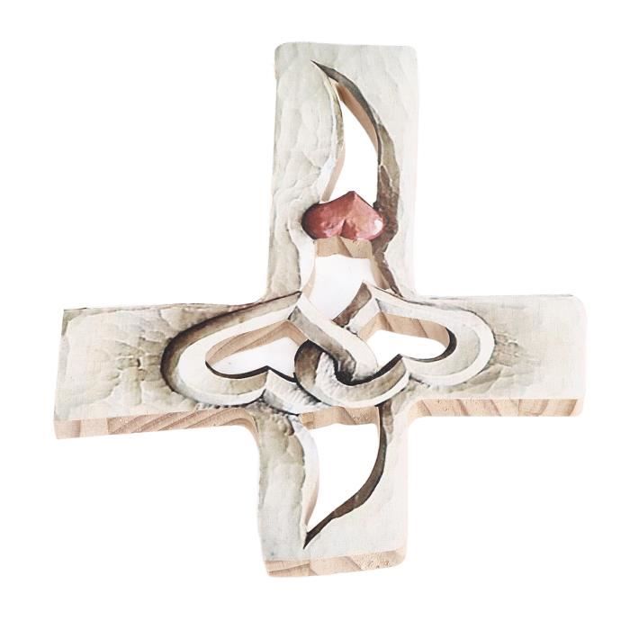 Croix en bois sculpté - VVIKIZY - Cœurs entrelacés - 23 x 17 cm ...