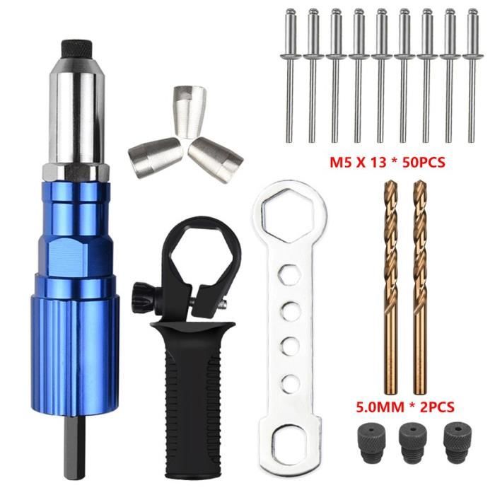 RIVEUTEUSE,SET-3--Tête de rivetage sans fil avec 3 forets hélicoïdaux et rivet 2.4, pistolet à ...