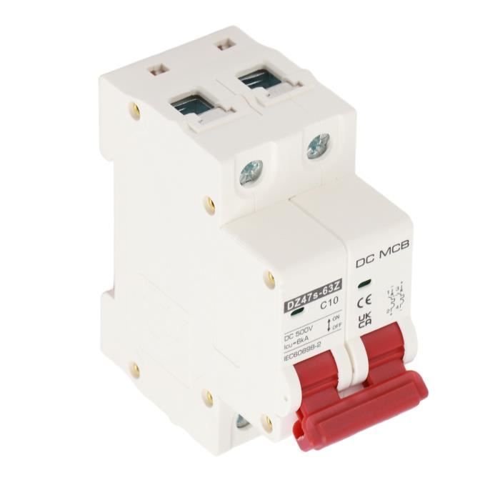 Milleplus-Disjoncteur DC 500V 10A 2P DC Disjoncteur Miniature Montage sur Rail DIN pour ...