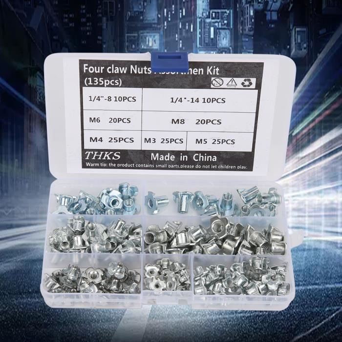 Crou à quatre griffes Kit de quatre écrous à griffes, 135 pièces / ensemble d'assortiment d ...