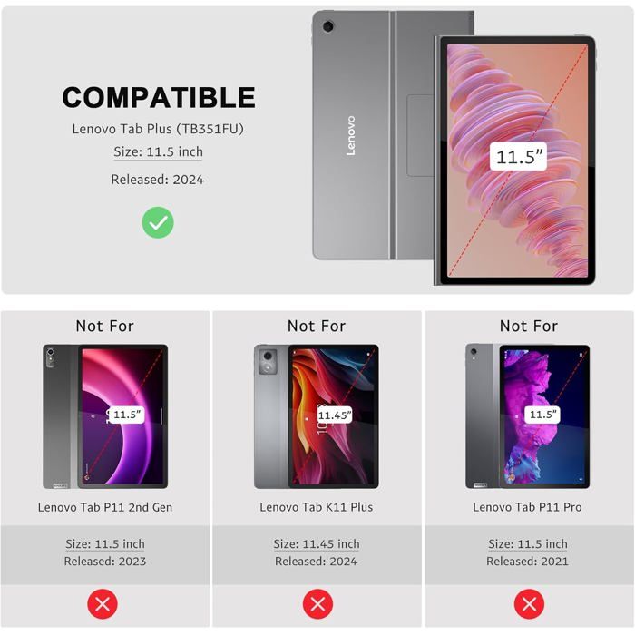 Étui pour Lenovo Tab Plus 11,5"2024,ultra fin,en cuir,pour tablette ...