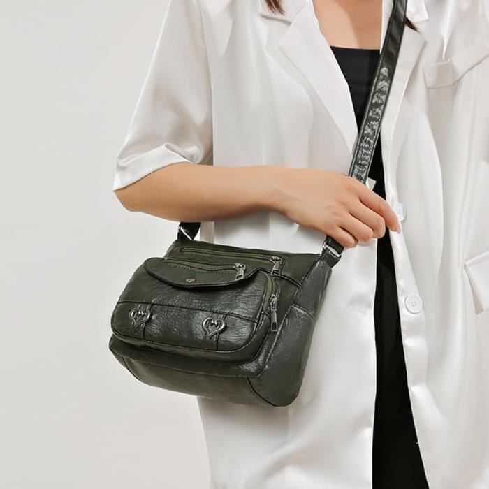 Femmes Coeur Décor Sling Sac Couleur Unie Vintage Cartable Sac ...