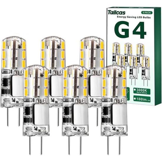 Ampoules G4 Led, Blanc Chaud 3000K 1.5W Equivalent 10W 20W Halogène Lampe, Ac-Dc 12V Ampoule ...