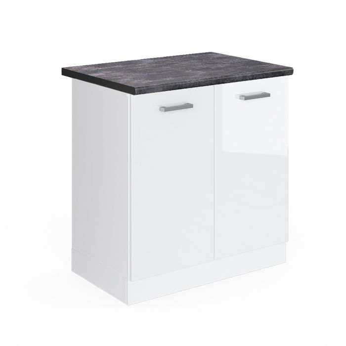 Meuble bas sous-évier R-Line, 80cm , PT Anthracite, Blanc Haute brillance, Blanc, Vicco ...