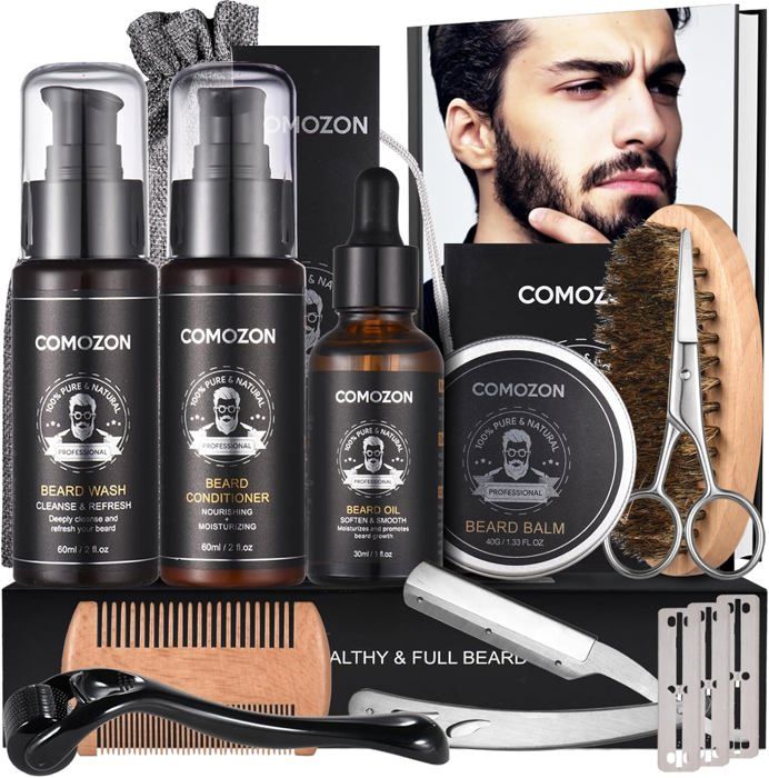 Kit Barbe Homme Complet 12 en 1,Kit de Soin Barbe Homme avec Rouleau ...