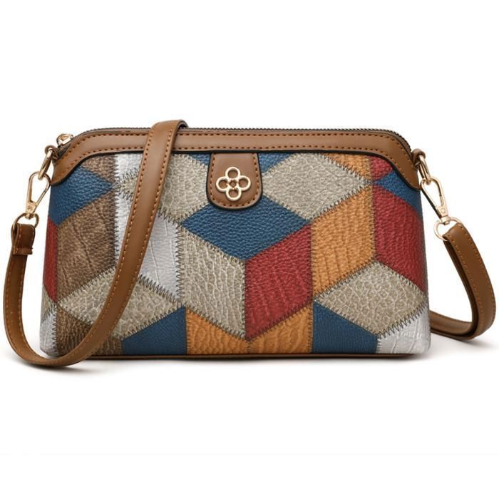 Sac à main Femme en Patchwork Multicolore - Sac en bandoulière Cuir PU ...