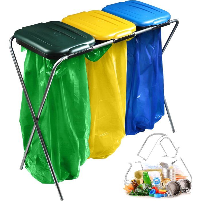 KADAX Support triple pour sac poubelle - Avec couvercle en plastique ...