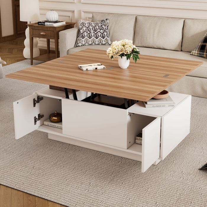 Table Basse Multifonction avec Rangement Caché et Plateau Réglable ...