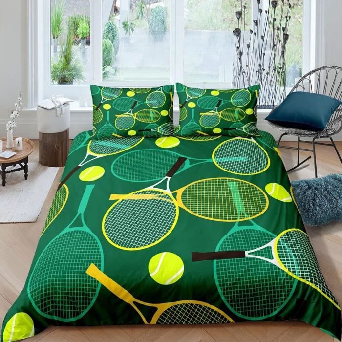 Housse De Couette 140X200 Enfant Tennis Vert Parure De Lit 1 Personne ...