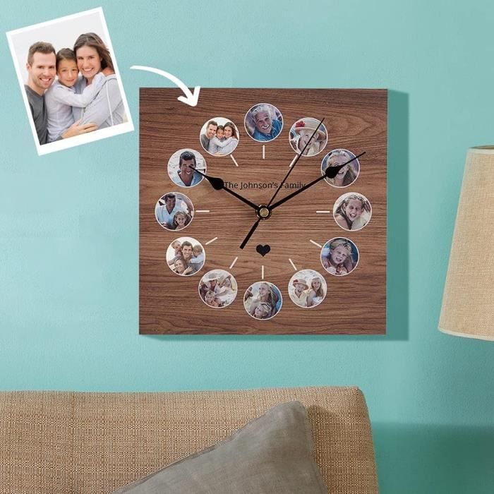 Horloge Photo Personnalisée Pendule Murale En Bois Design Moderne Cadre ...