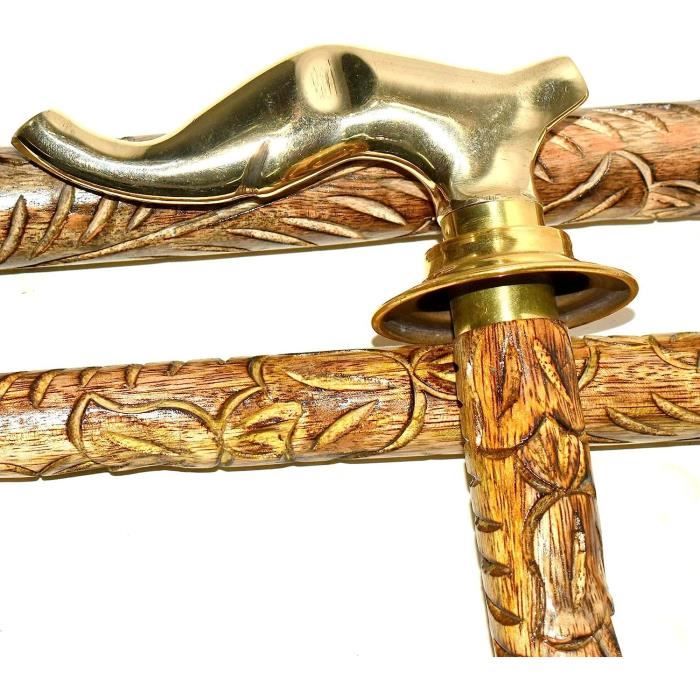 Canne En Bois Sculptée À La Main En Laiton Vieilli Vintage .69[N3705 ...