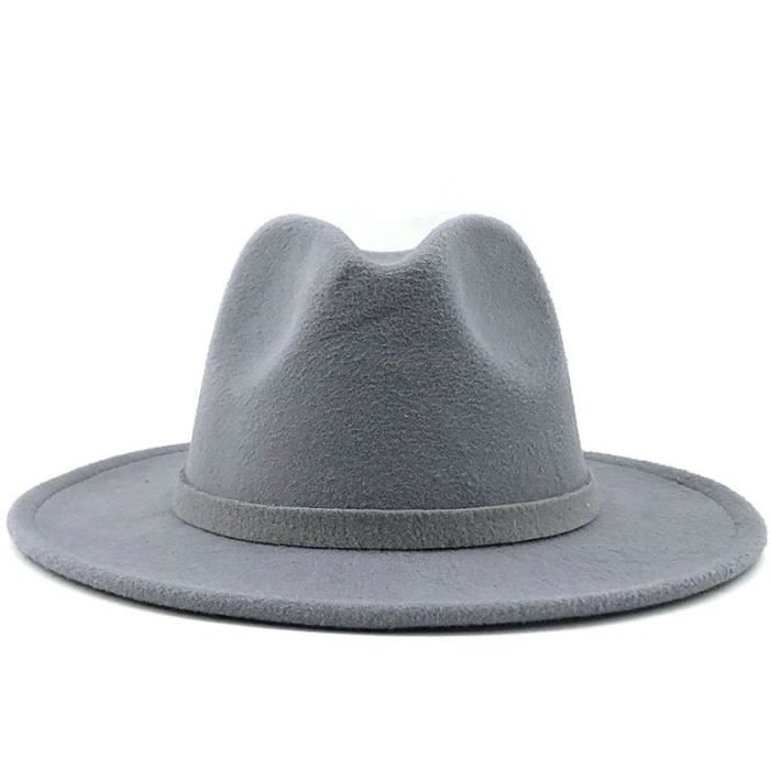 56-58CM - Gris clair - Chapeau feutré à large bord en laine pour homme ...