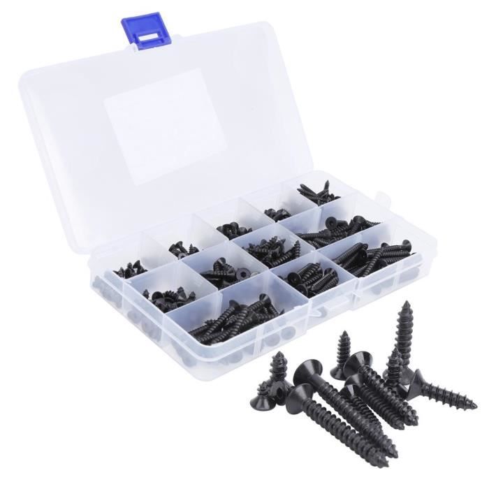 Kit d'assortiment de vis autotaraudeuses 330 pièces (M3, M4), acier au carbone, douille ...