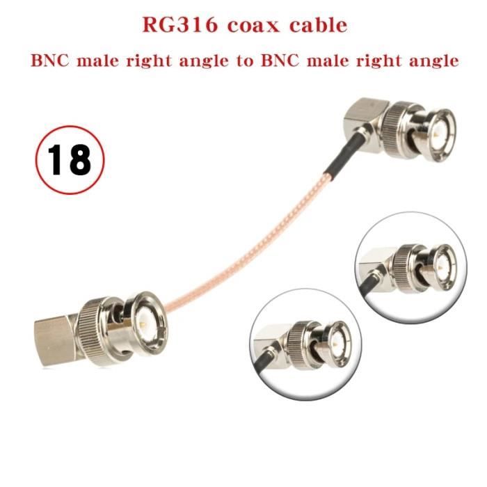 Câble d'alimentation,Câble RG316 50 Ohm BNC mâle à angle droit vers BNC mâle connecteur ...
