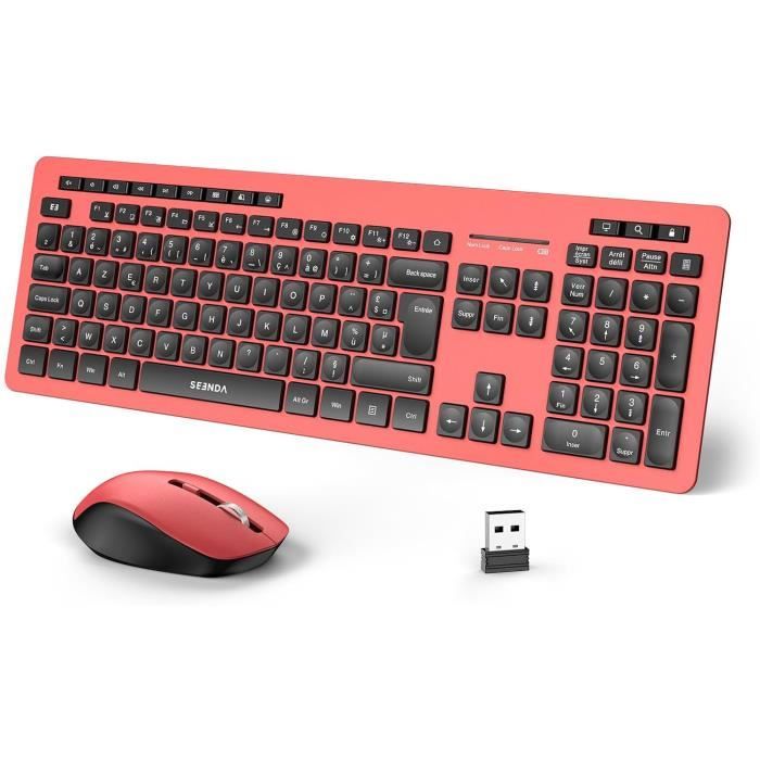 Clavier Souris Sans Fil - 2.4Ghz Silencieux Ensemble Pleine Taille ...