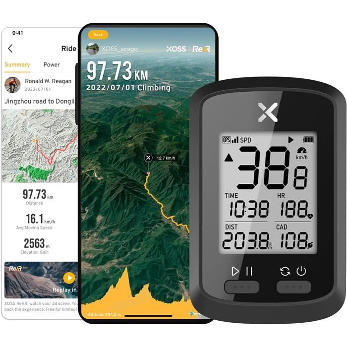 XOSS Bike Computer G+ Compteur de Vitesse GPS sans Fil Étanche Vélo de ...