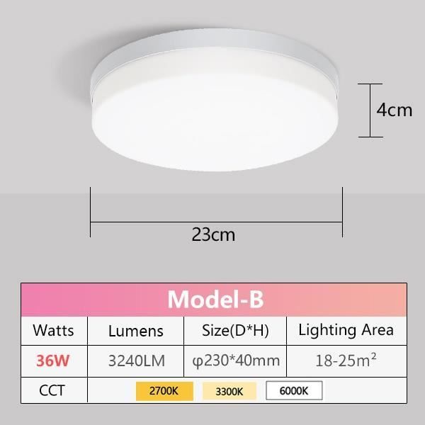 PLAFONNIER,Model B 36W-WHITE-Warm White--Plafonnier LED Lumière Naturelle 48 W, 36 W, 24 W, 18 W ...