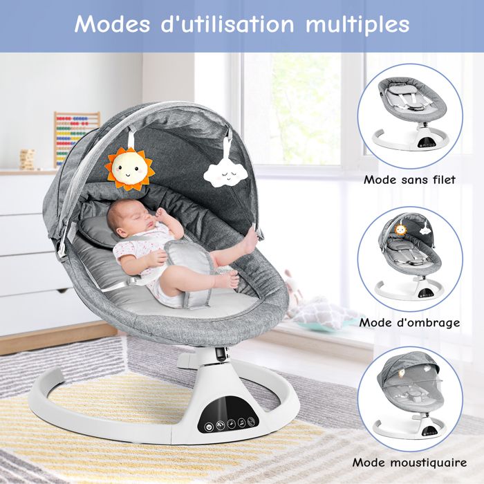 Balancelle bébé, Transat électrique avec télécommande, 5 amplitudes de ...