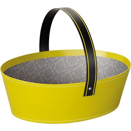 Panier à garnir ovale en carton vert anis avec son anse noire et jaune ...