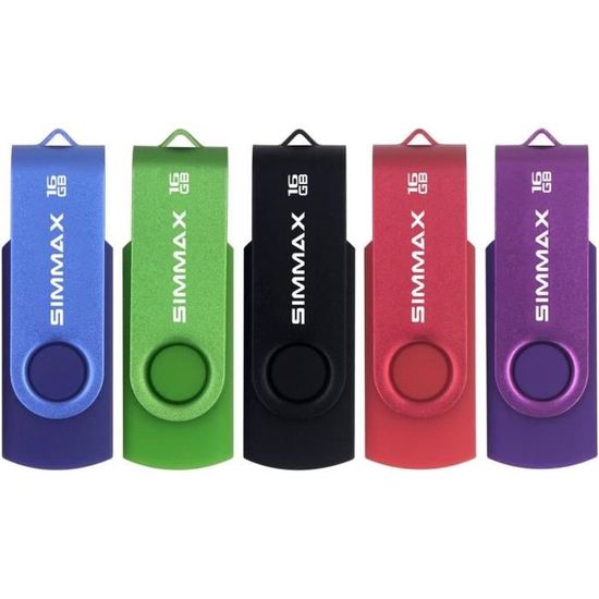 Clé USB 16 Go Lot de 5 USB 2.0 Flash Drive Pivotant Stockage Disque ...