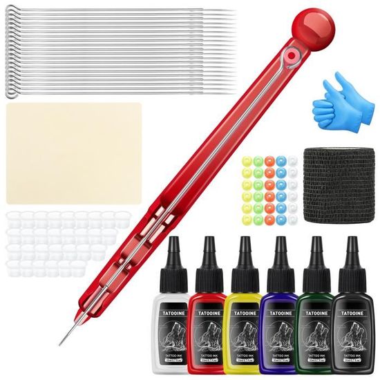Tatouage Kit de 1 pièce Hand Poke and Stick Stylo 6 Couleurs Encre 20pcs Aiguilles Outils ...